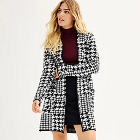Nine West | Sweaters | Nine West Black And White Houndstooth Duster ...